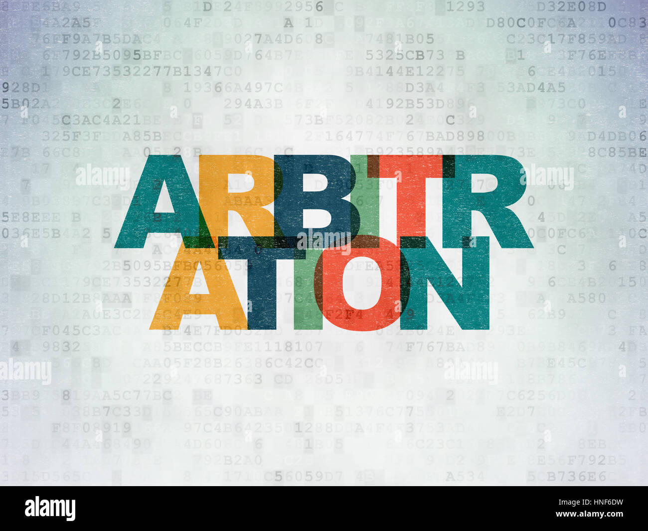 Law concept: Painted multicolor text Arbitration on Digital Data Paper ...