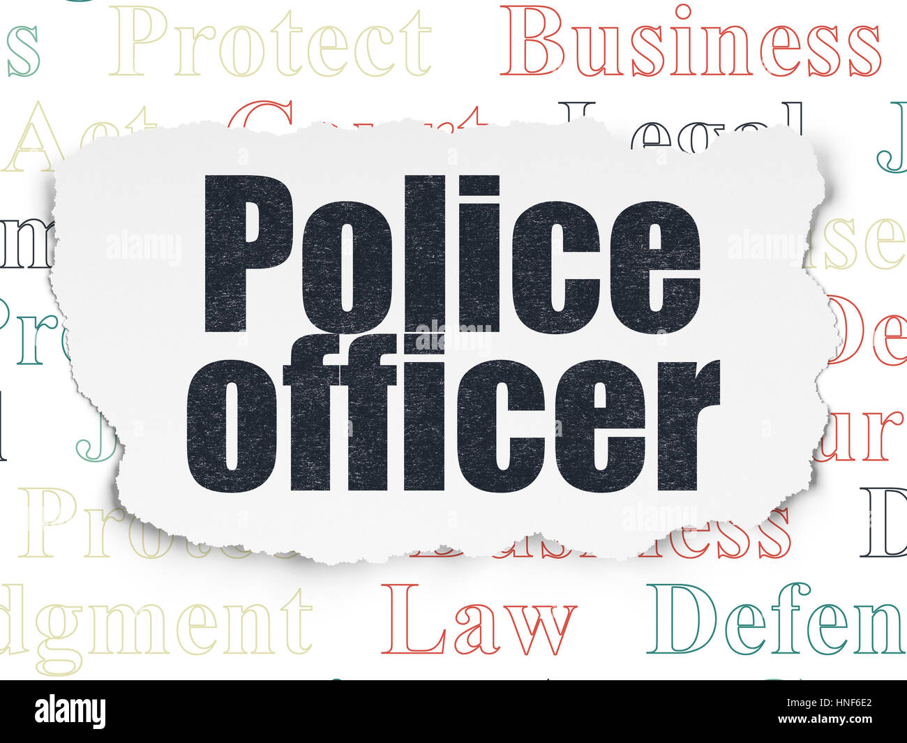 Law concept: Painted black text Police Officer on Torn Paper background ...
