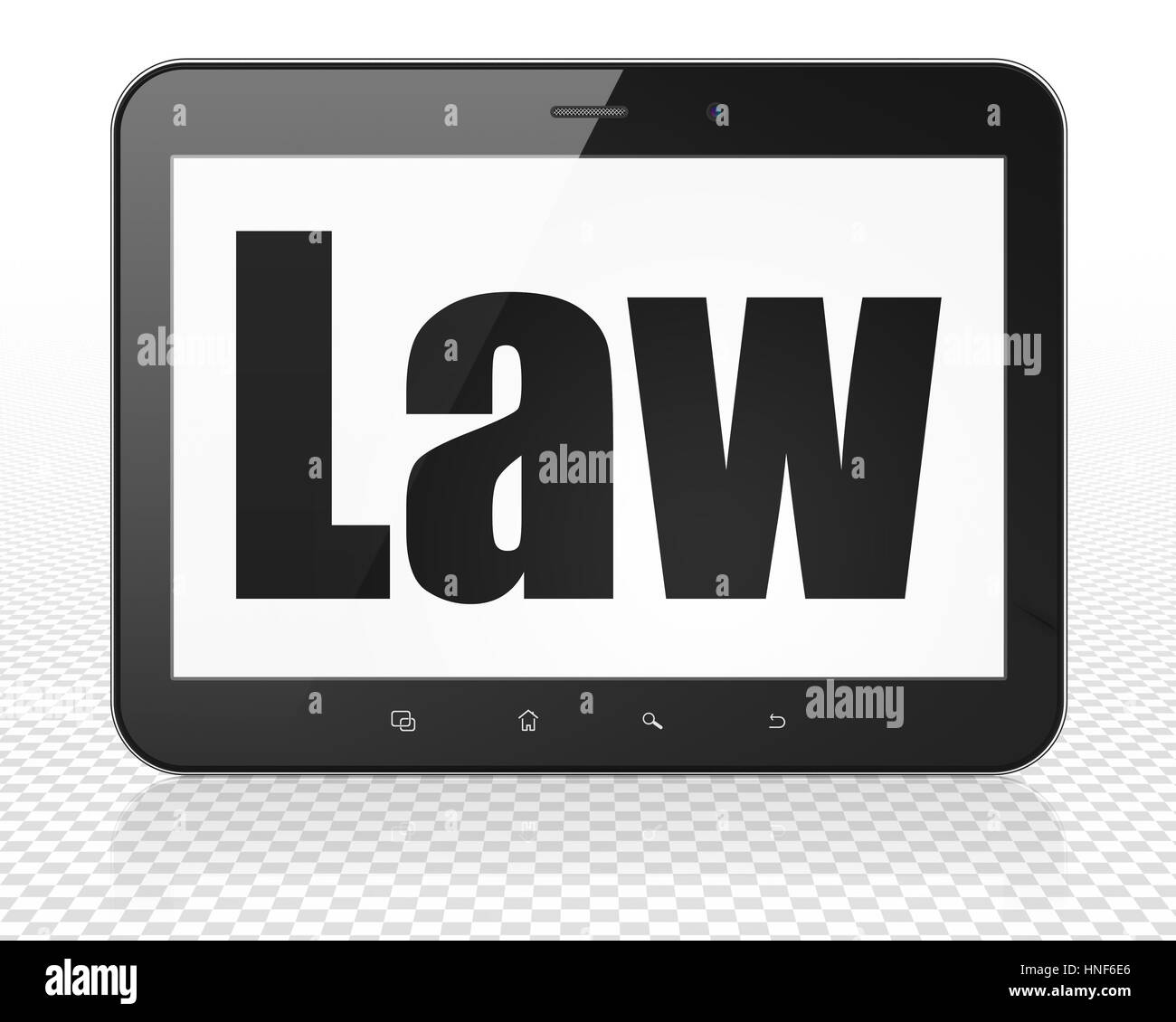 Law concept: Tablet Pc Computer with black text Law on display, 3D ...