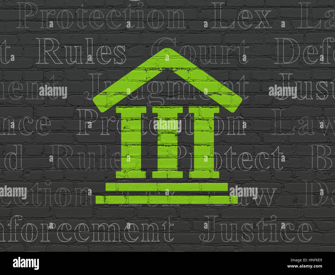 Law concept: Painted green Courthouse icon on Black Brick wall ...