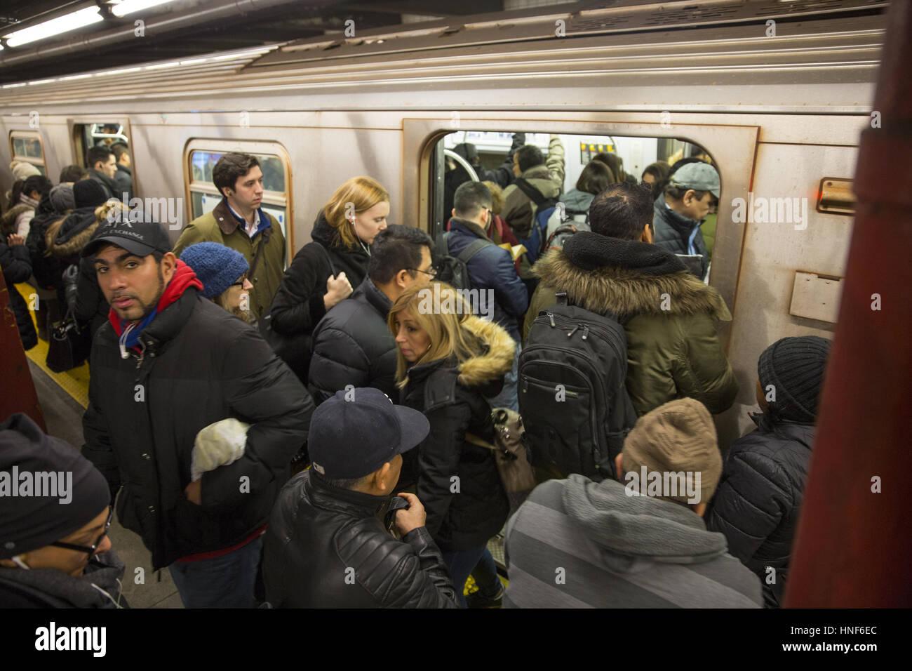 Crowded subway platform, at 47-50th Sts. Rockefeller Center during the ...