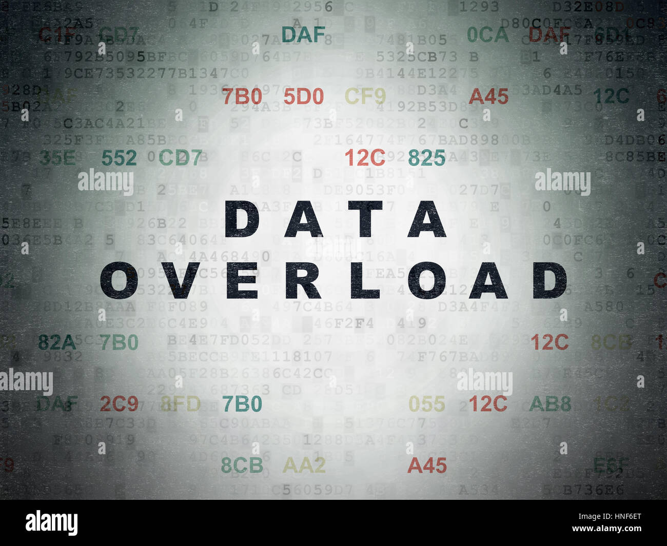 Data concept: Painted black text Data Overload on Digital Data Paper background with Hexadecimal ...