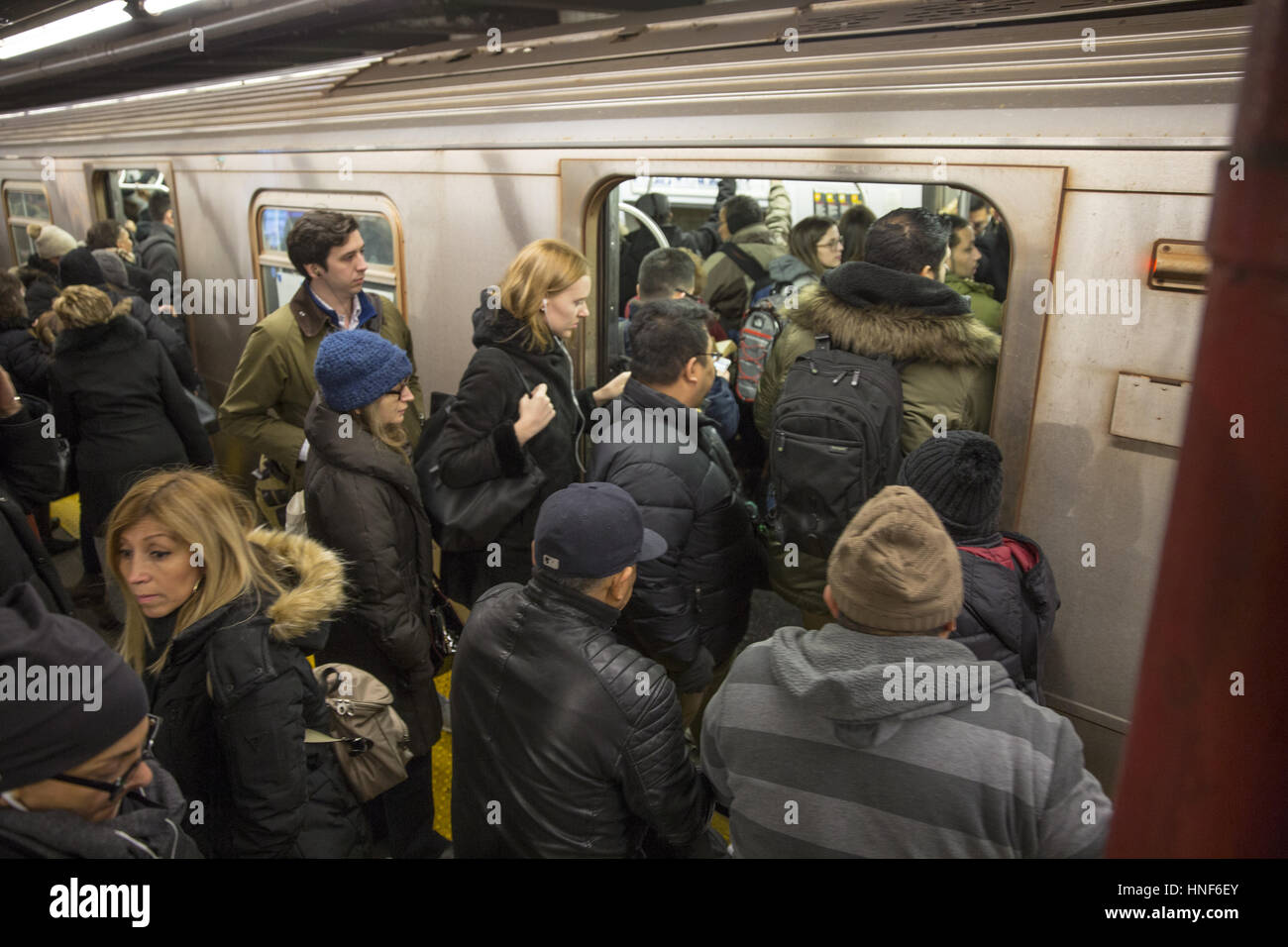 Crowded subway platform, at 47-50th Sts. Rockefeller Center during the ...