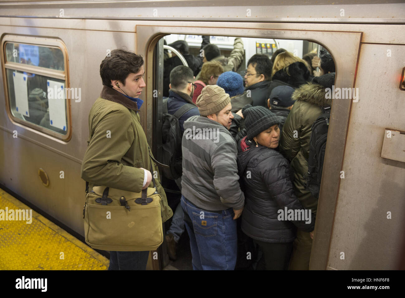 Crowded subway platform, at 47-50th Sts. Rockefeller Center during the ...