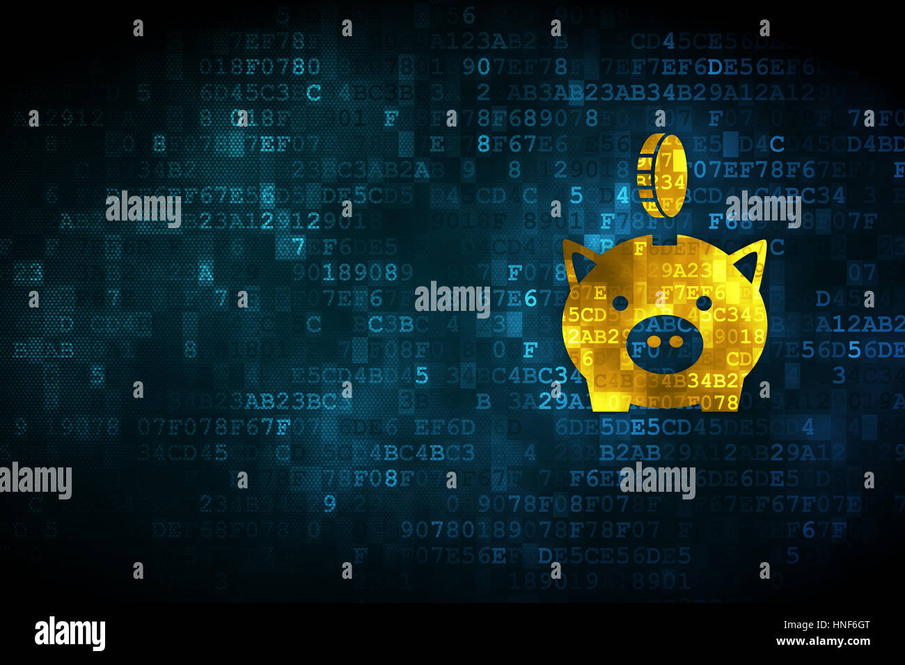 Currency concept: pixelated Money Box With Coin icon on digital ...