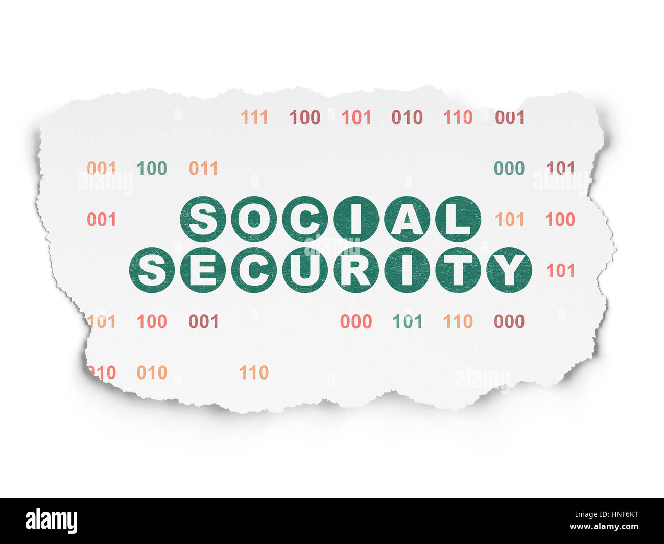 Privacy concept: Painted green text Social Security on Torn Paper background with Binary Code ...