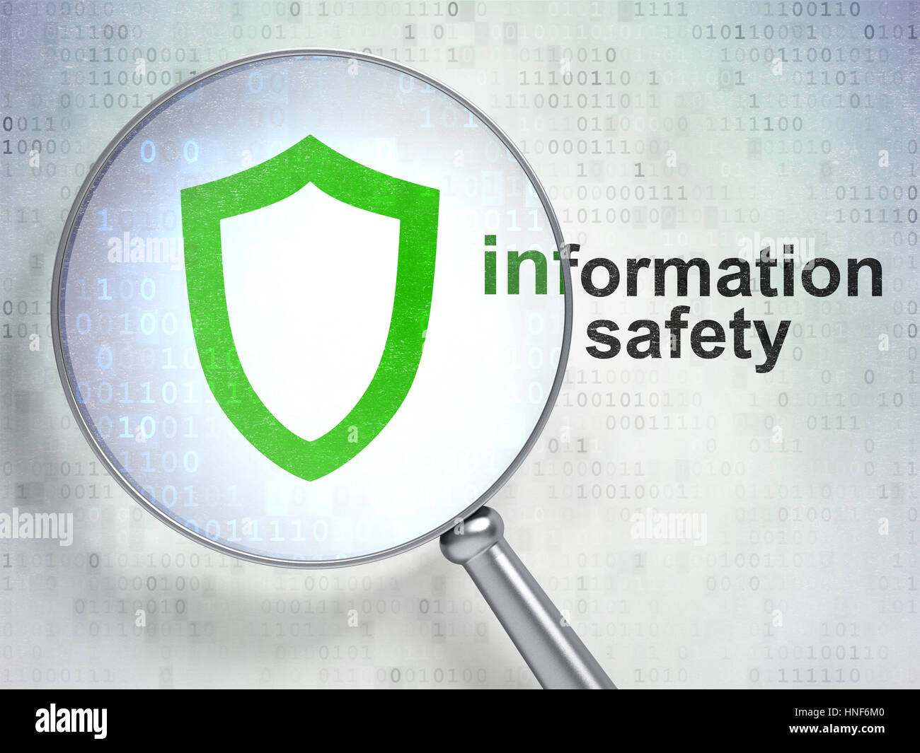 Safety concept: magnifying optical glass with Contoured Shield icon and ...
