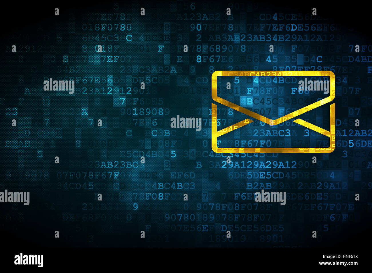 Finance concept: pixelated Email icon on digital background, empty ...