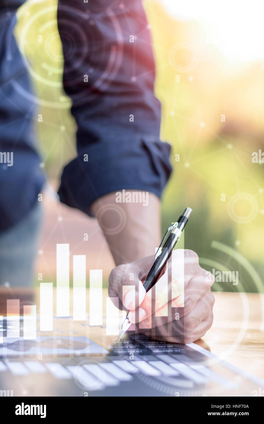 businessman hand working with new modern computer and business strategy ...