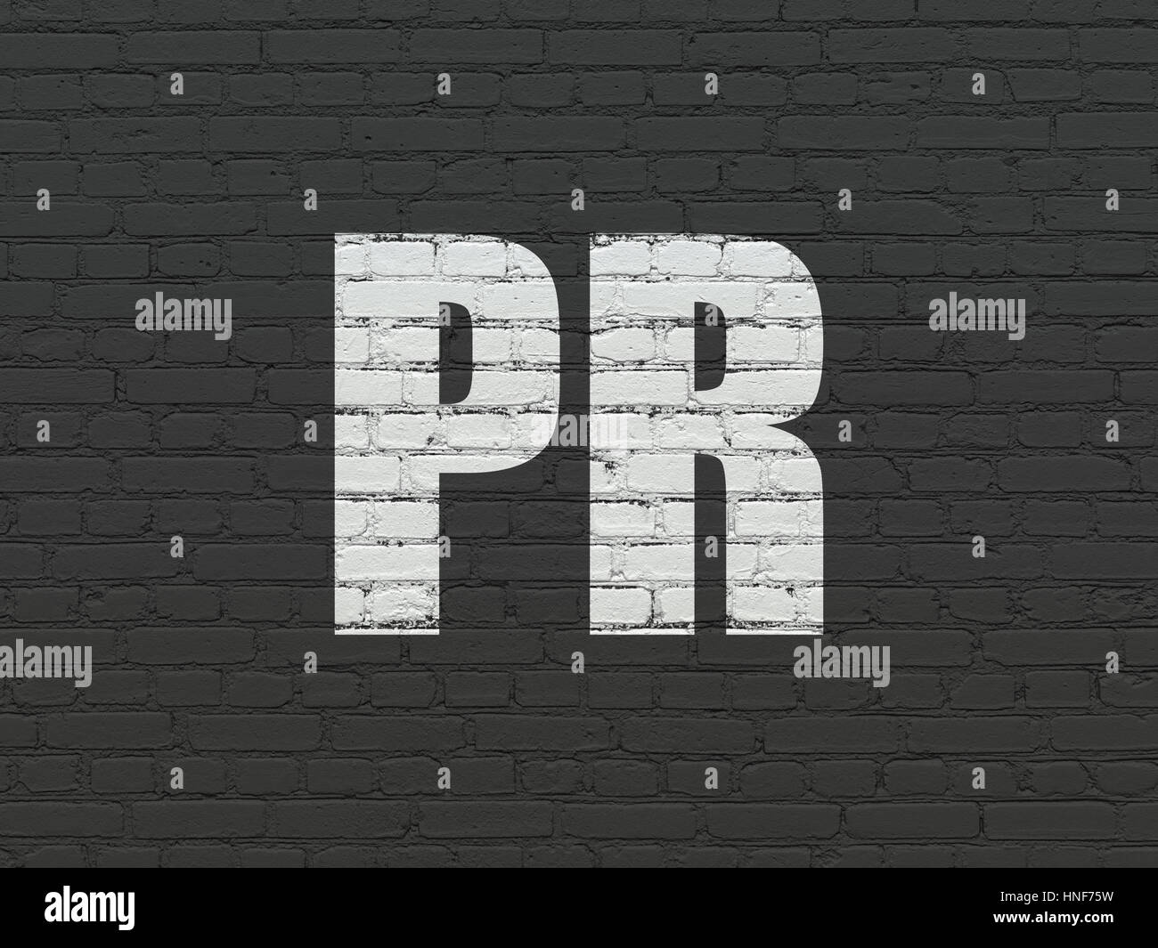Marketing concept: Painted white text PR on Black Brick wall background ...