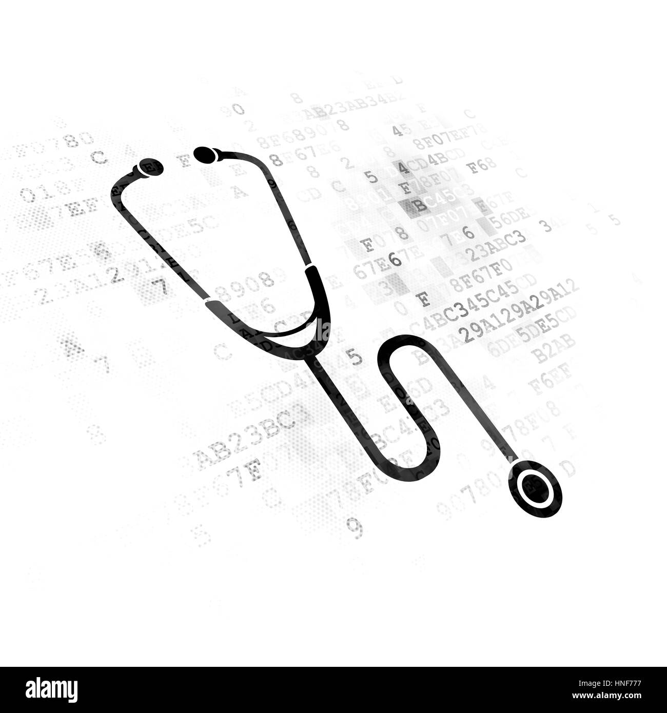Health concept: Pixelated black Stethoscope icon on Digital background ...