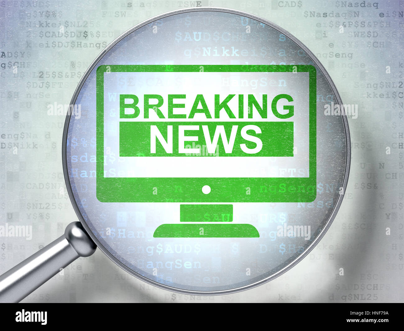 News concept: magnifying optical glass with Breaking News On Screen ...