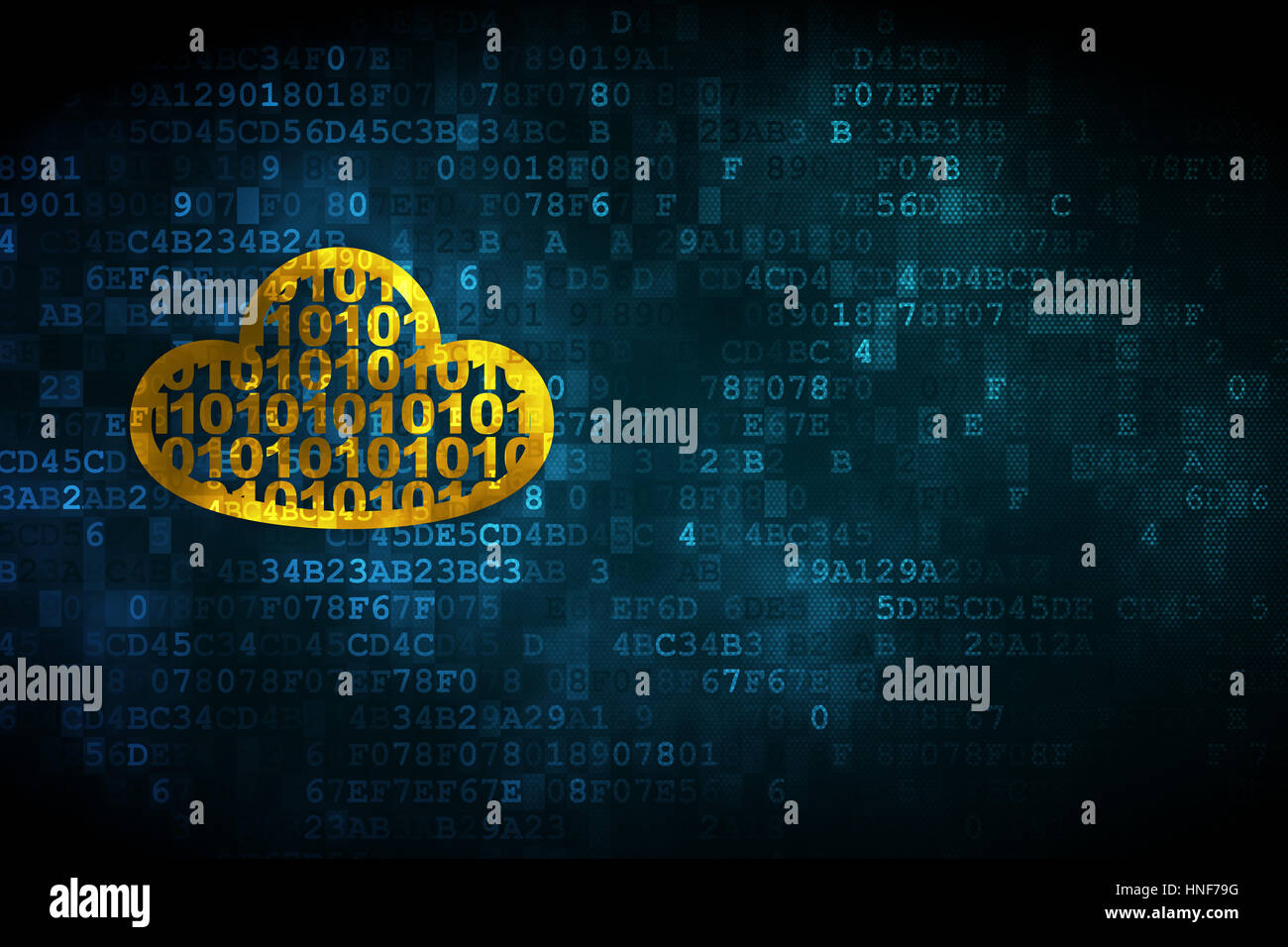 Cloud computing concept: pixelated Cloud With Code icon on digital ...