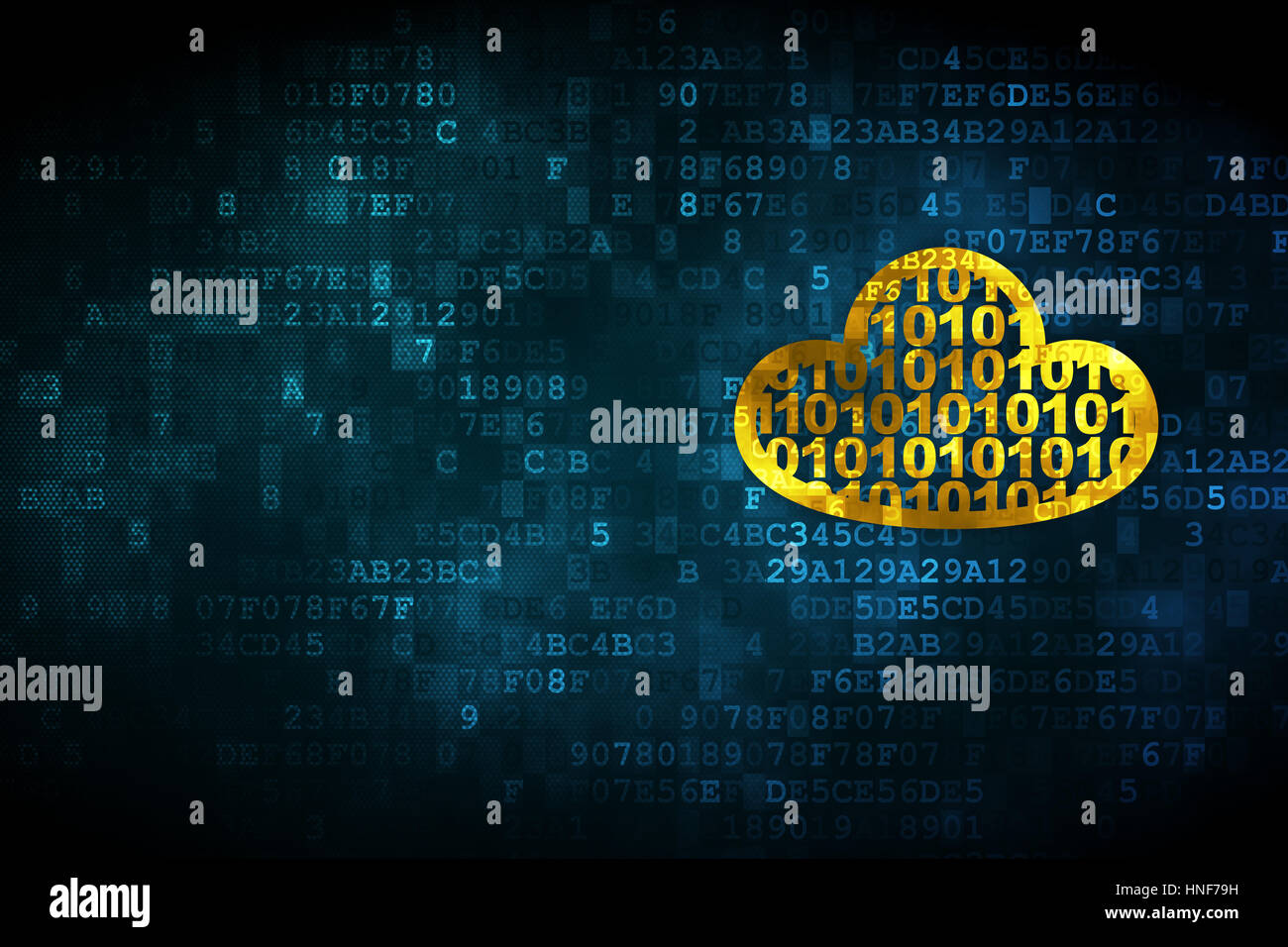 Cloud computing concept: pixelated Cloud With Code icon on digital ...