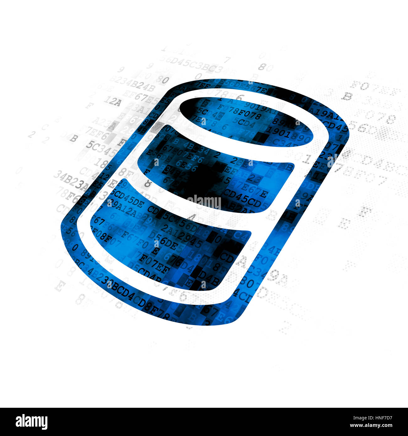 Database concept: Pixelated blue Database icon on Digital background ...