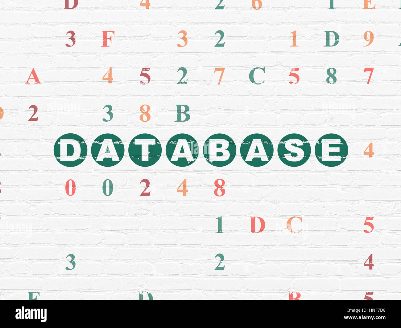 Database concept: Painted green text Database on White Brick wall ...