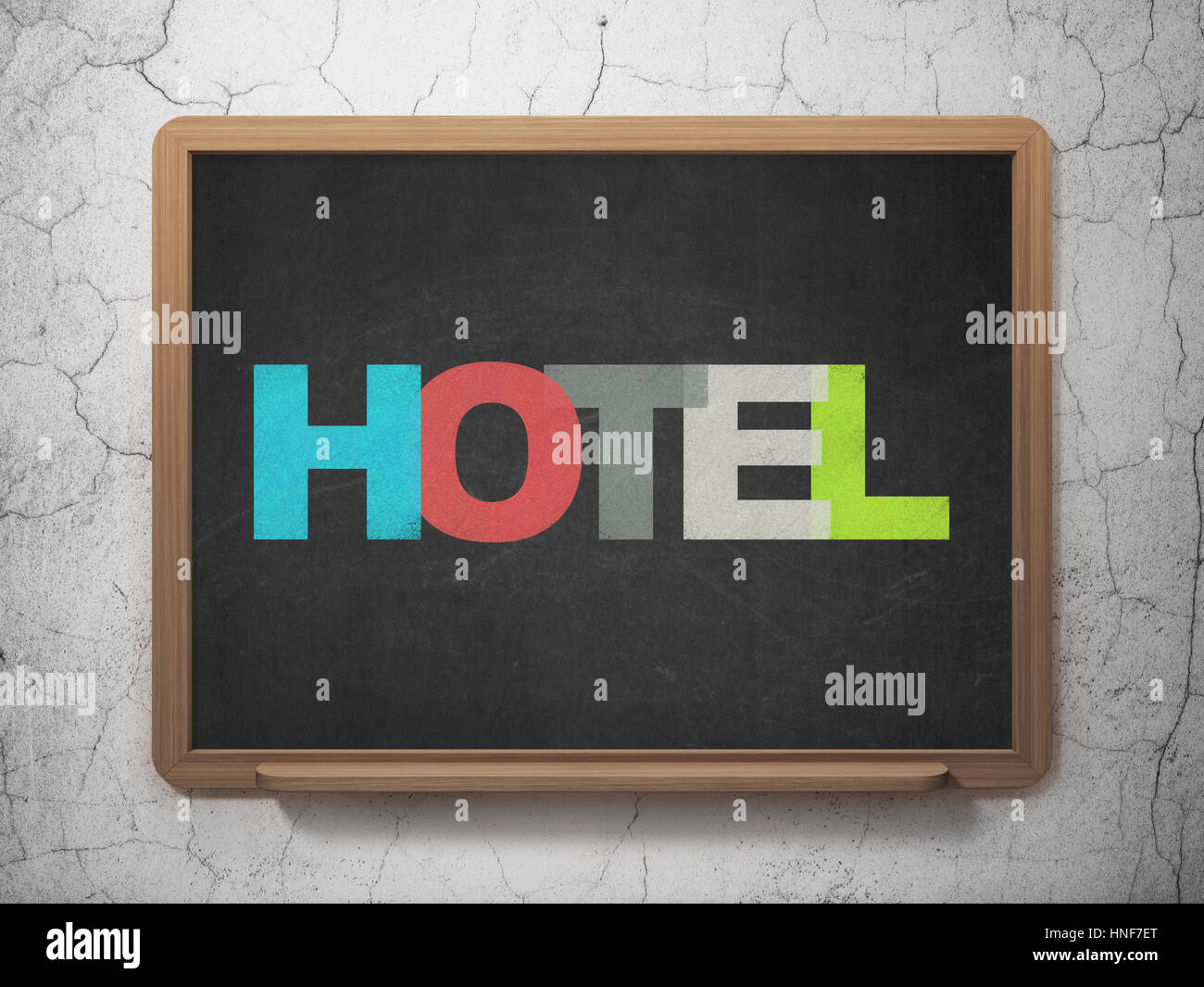 Travel concept: Painted multicolor text Hotel on School board ...