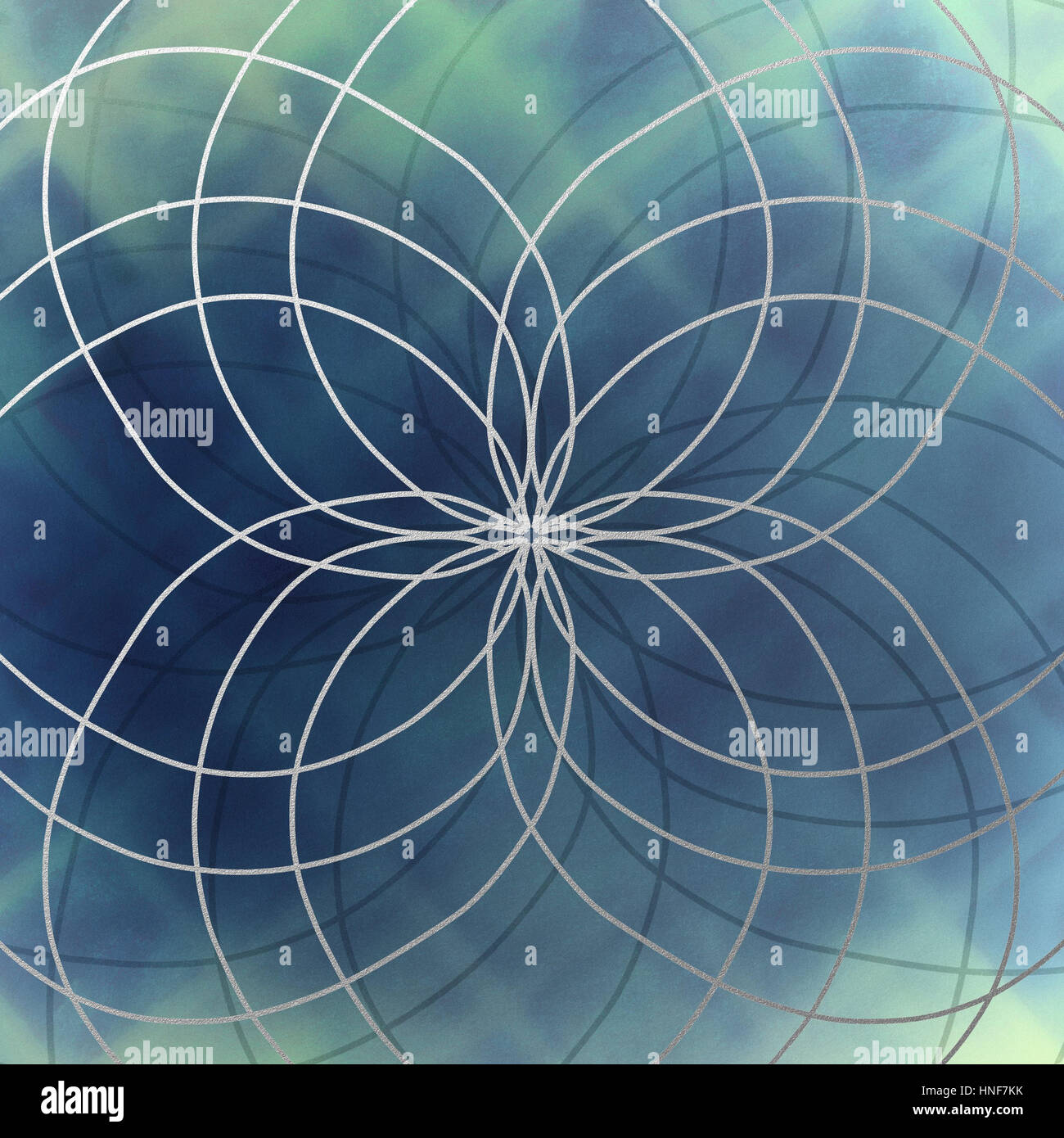 blue abstract background with white lines in symmetrical round pattern ...