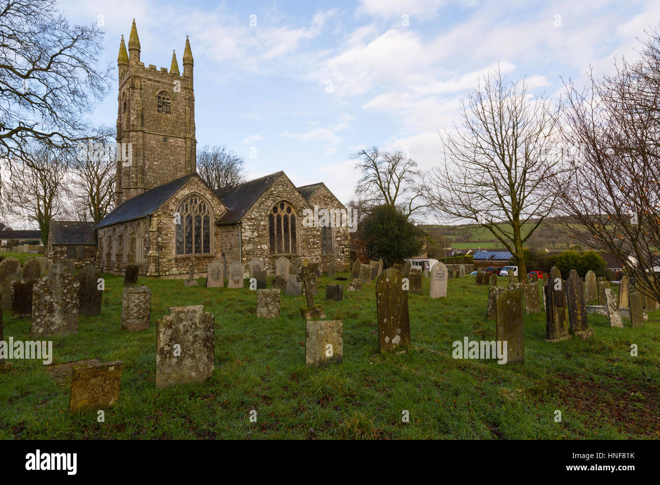 The parish church St Clarus in the village of St Cleer in Cornwall ...