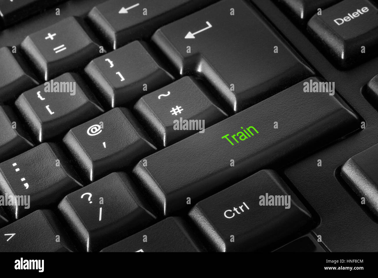 Computer Keyboard with Green Train Key Stock Photo - Alamy