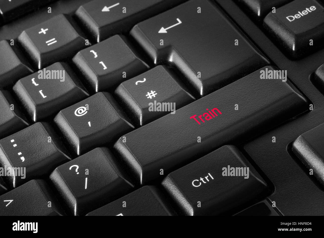 Computer Keyboard with Red Train Key Stock Photo - Alamy