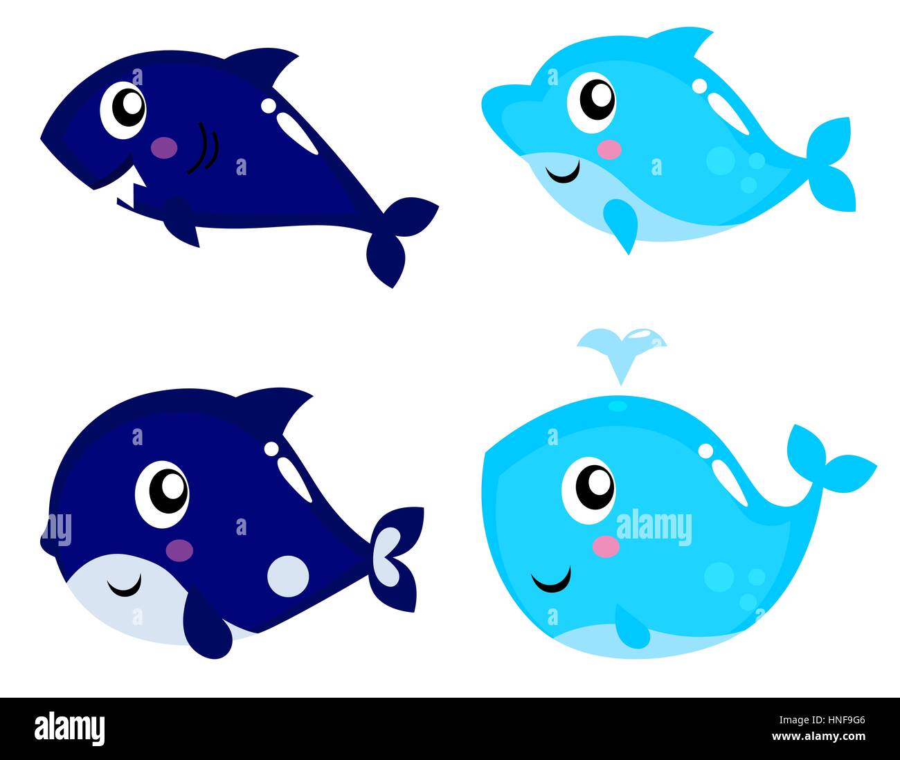 Collection of ocean sea life including shark, dolphin, whale and orca ...