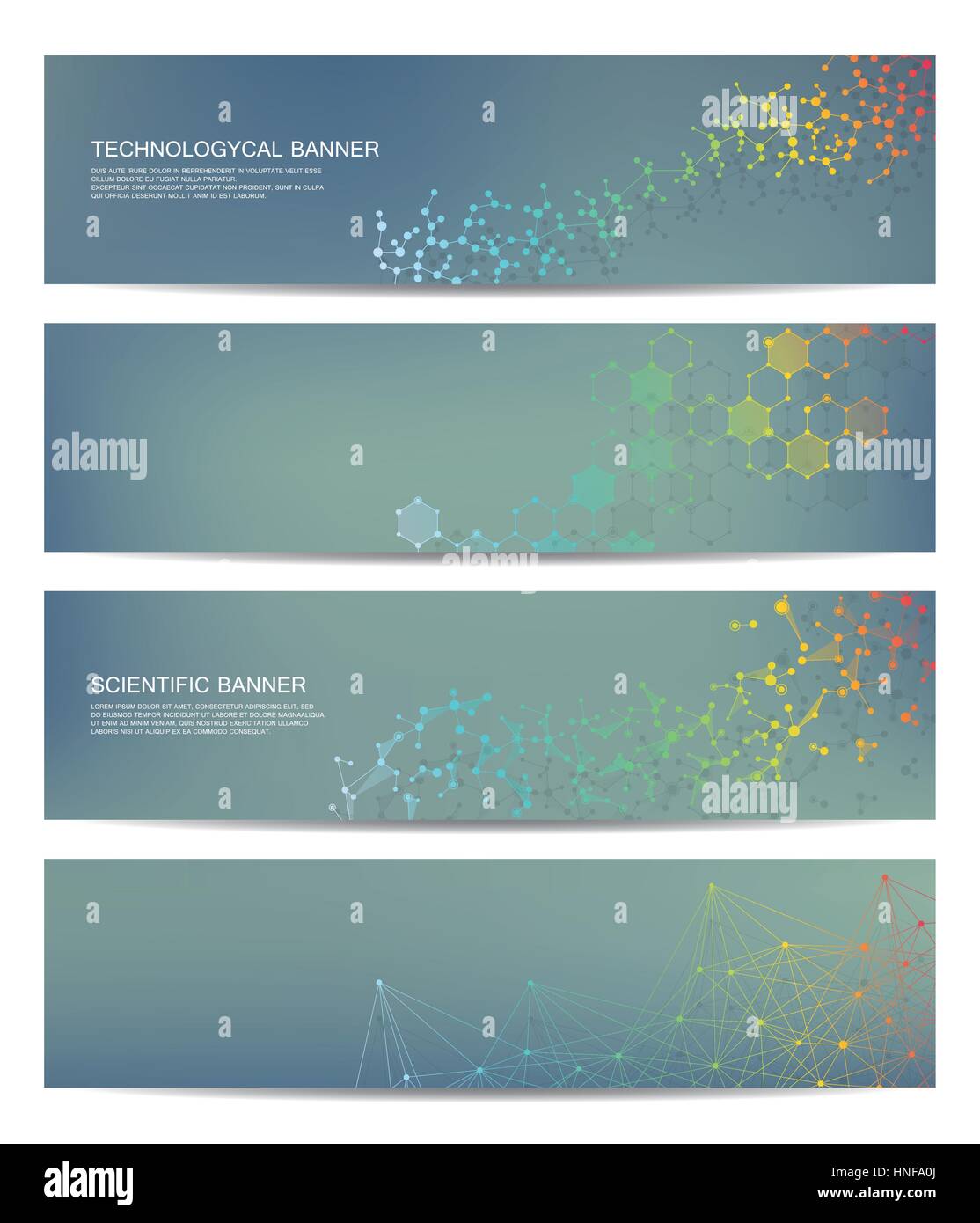 Set of modern scientific banners. Molecule structure DNA and neurons ...