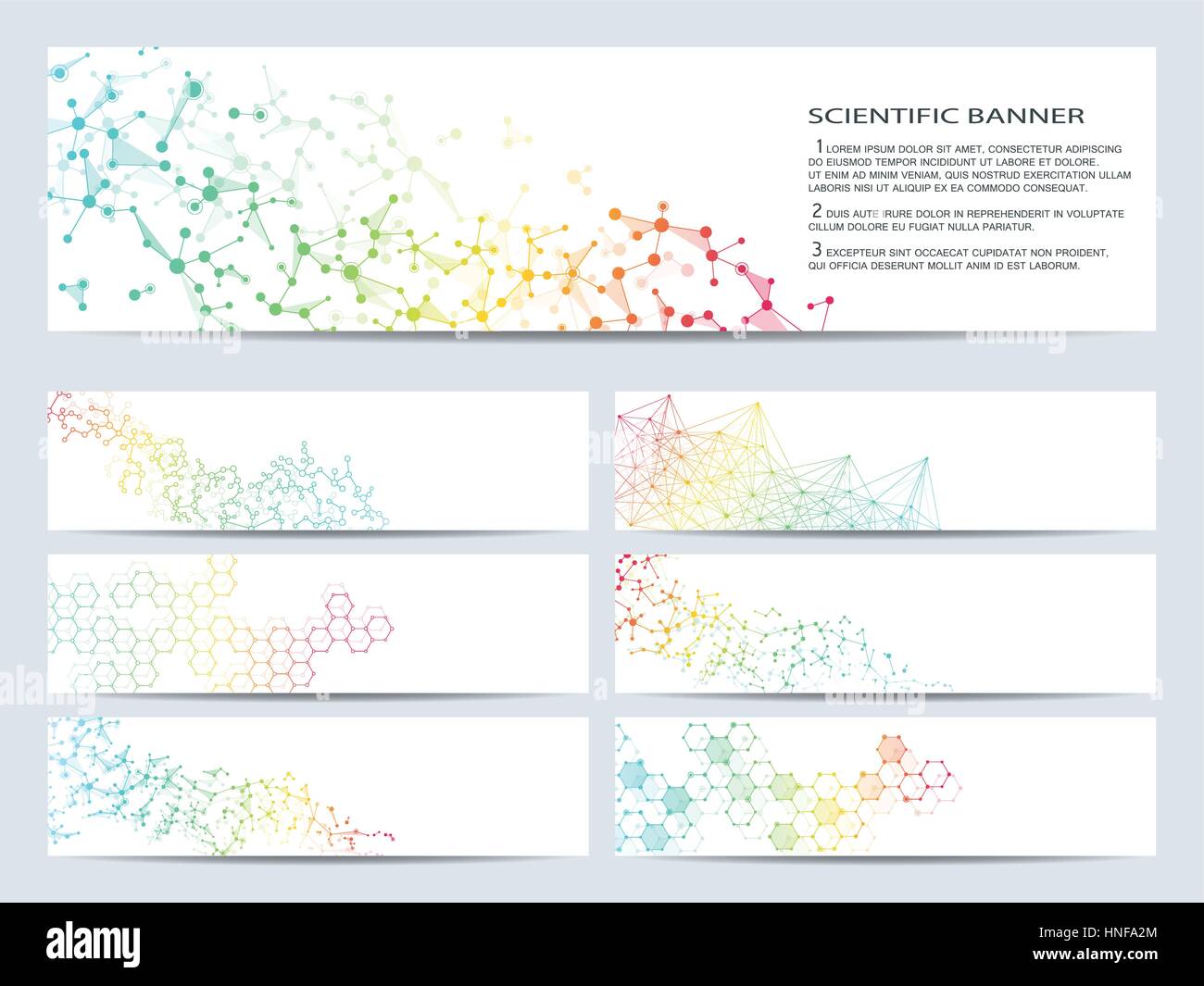 Set of modern scientific banners. Molecule structure DNA and neurons ...