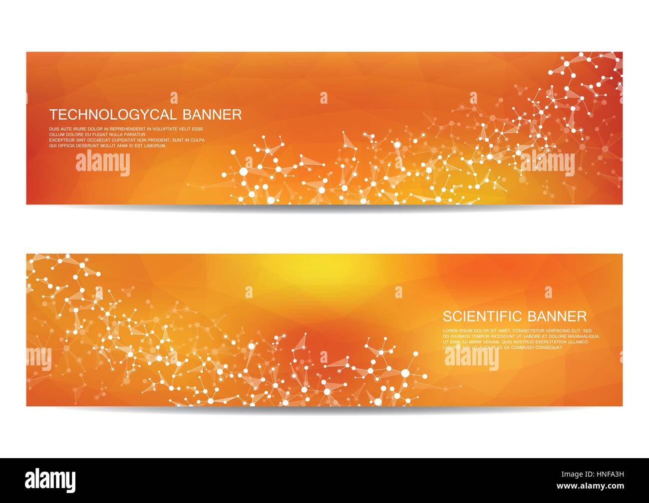 Set of modern scientific banners. Molecule structure DNA and neurons ...