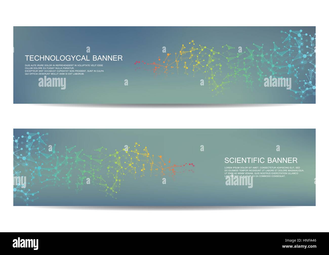 Set of modern scientific banners. Molecule structure DNA and neurons ...