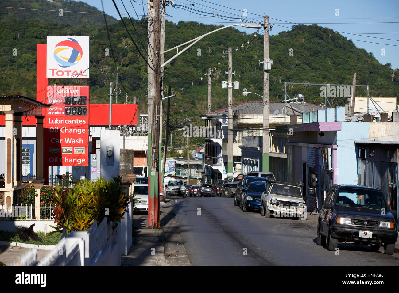 Street scene in central mountain town of Jayuya, Puerto Rico Stock ...