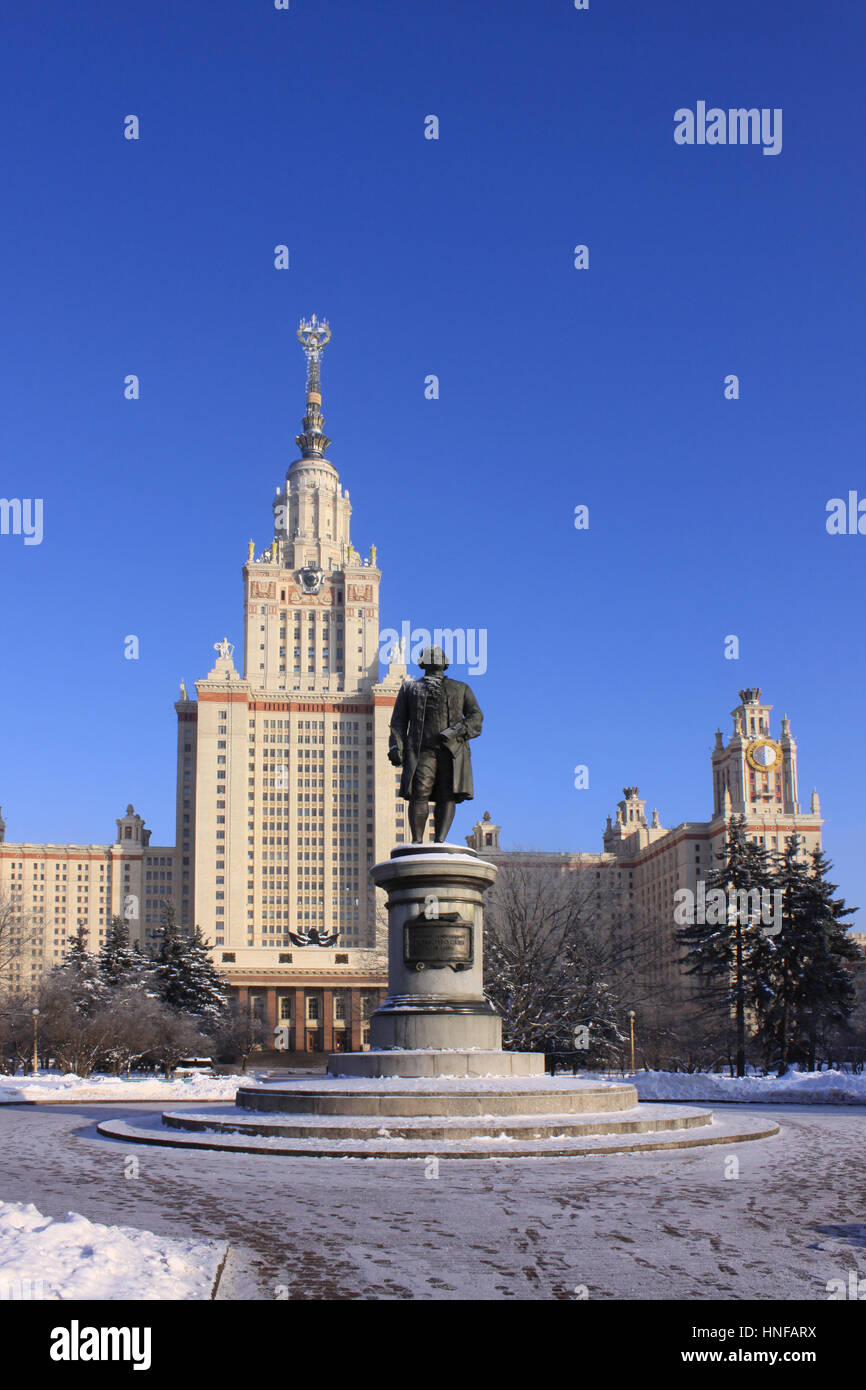 Moscow university building and monument of founder Stock Photo - Alamy