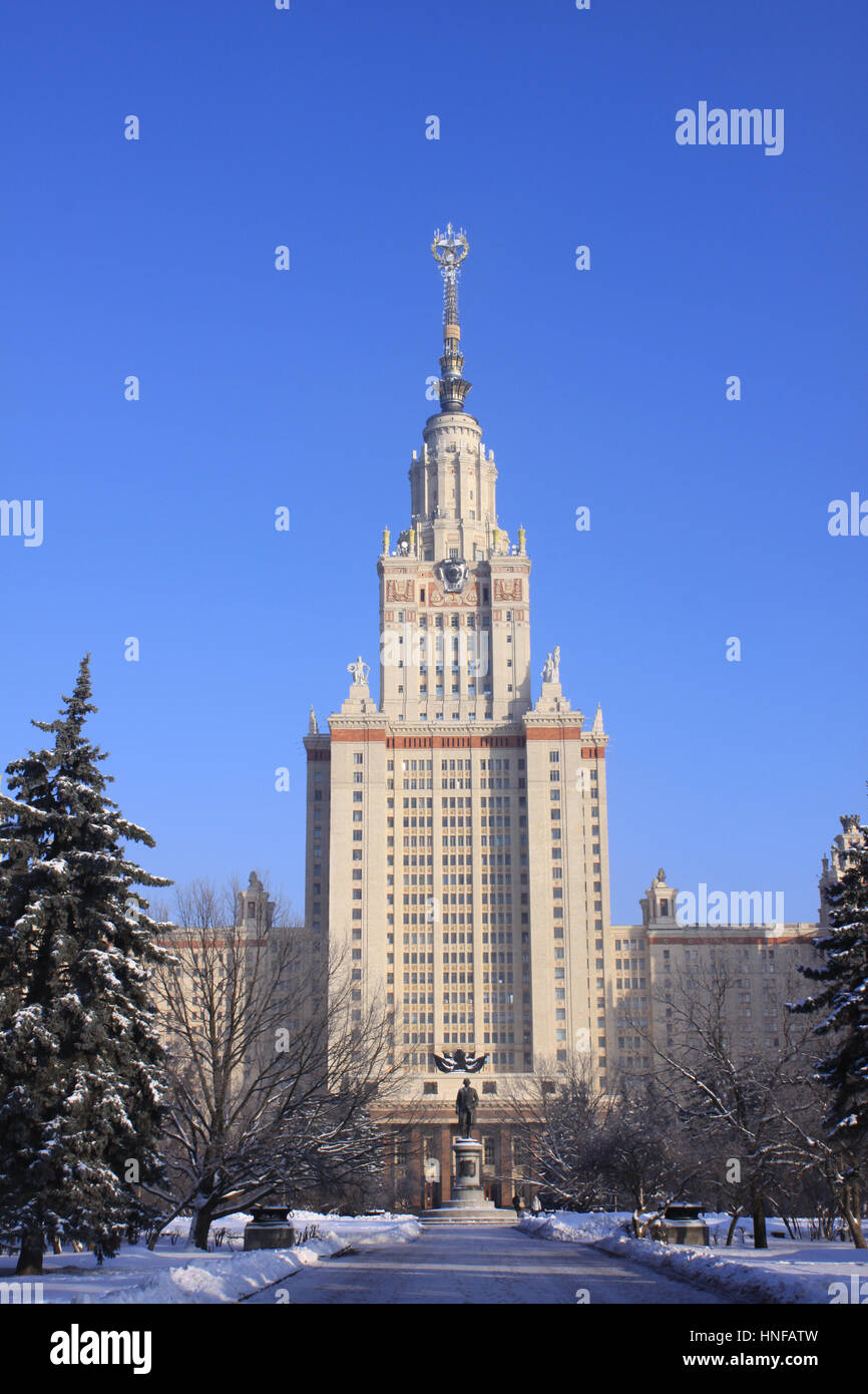 Moscow university building and monument of founder Stock Photo - Alamy