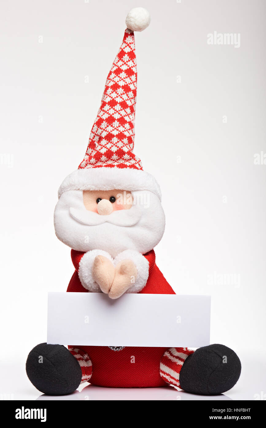 Cute christmas santa claus hold horizontal banner isolated on white ...