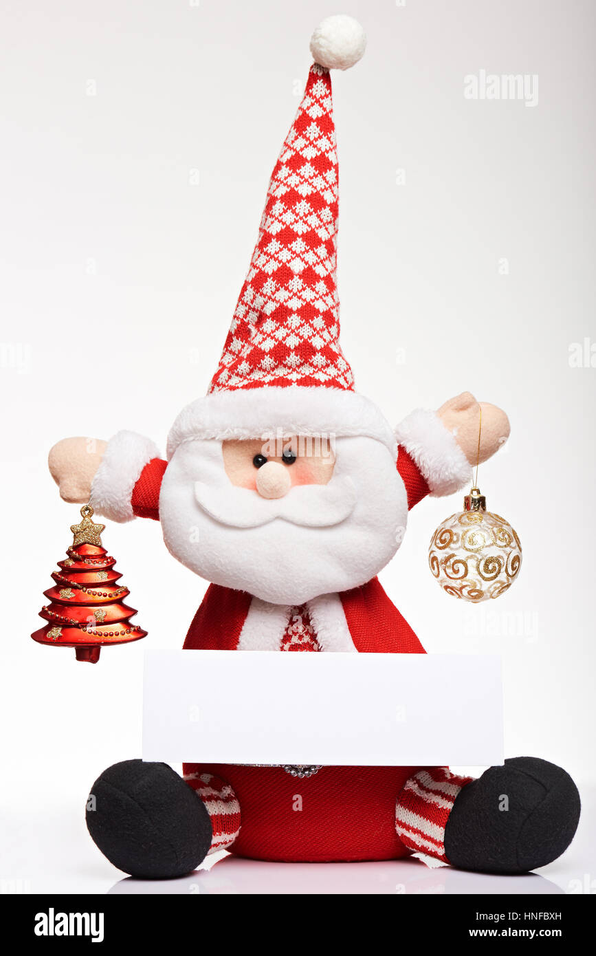 Christmas horizontal banner with santa claus toy isolated on white ...