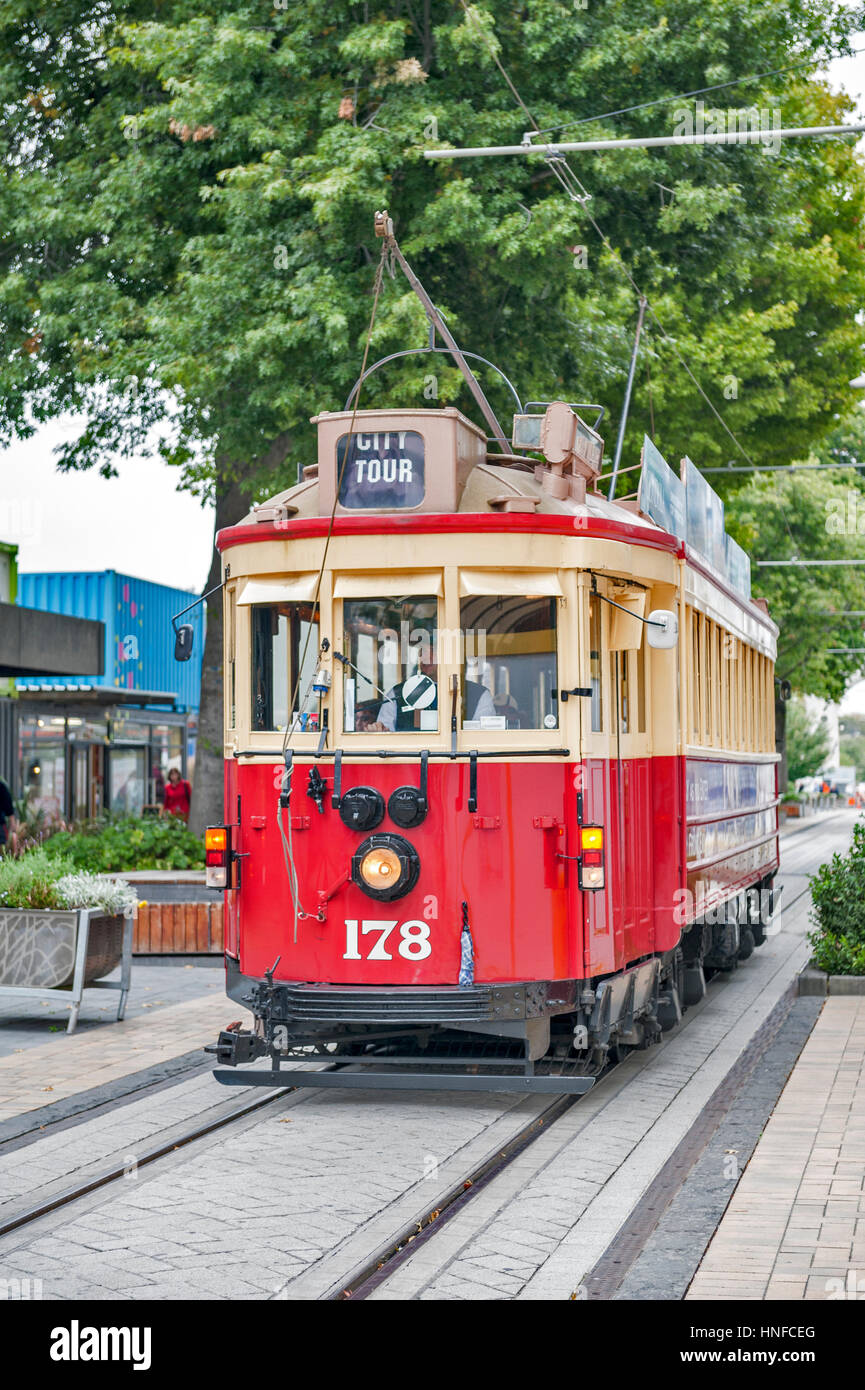 Vintage style tram on the Christchurch Tramway offers a unique city ...