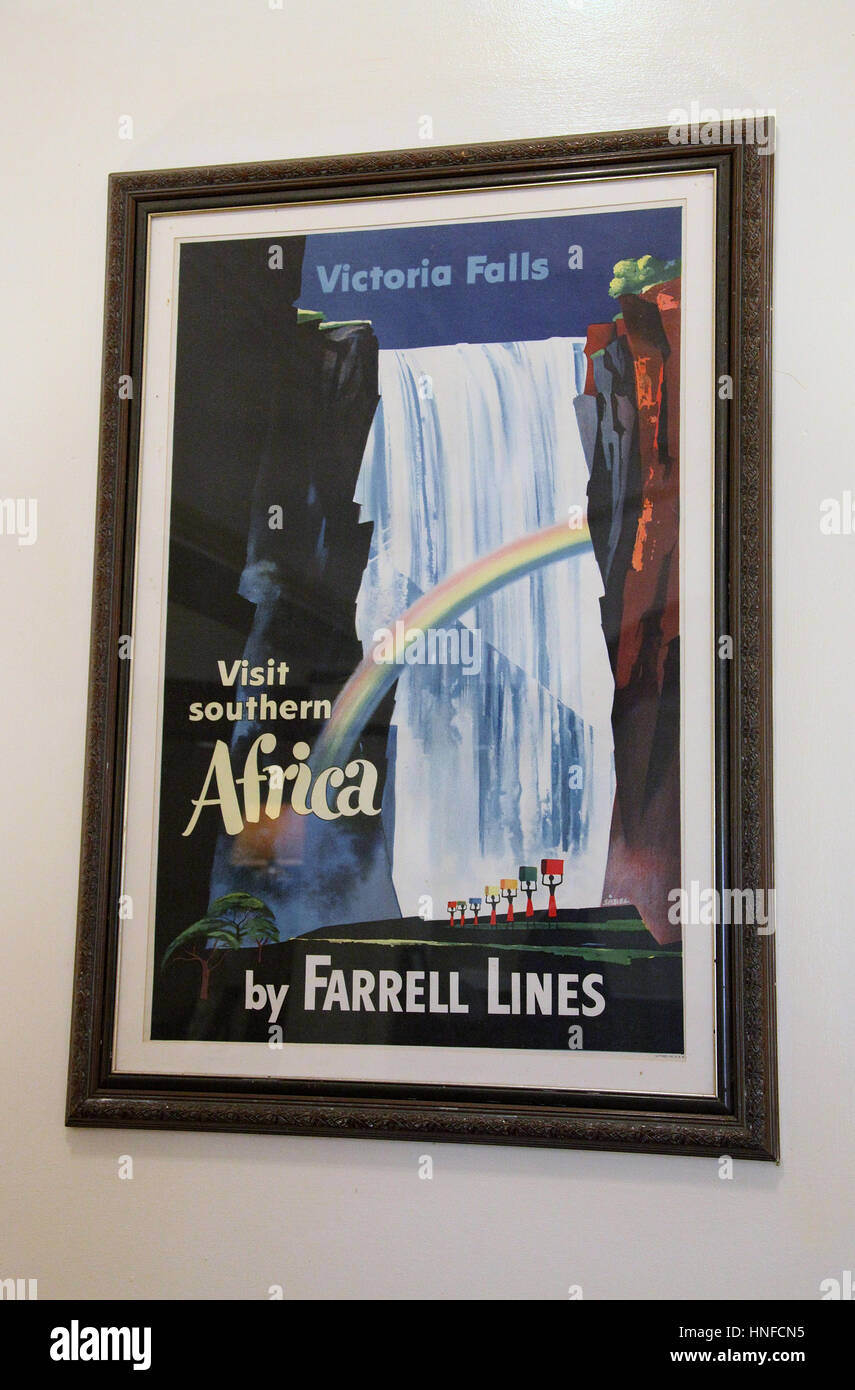 Farrell Lines Travel Poster at the Victoria Falls Hotel in Zimbabwe ...