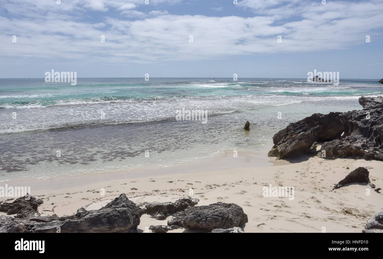 Remote beach with limestone rock and the Indian Ocean seascape at ...