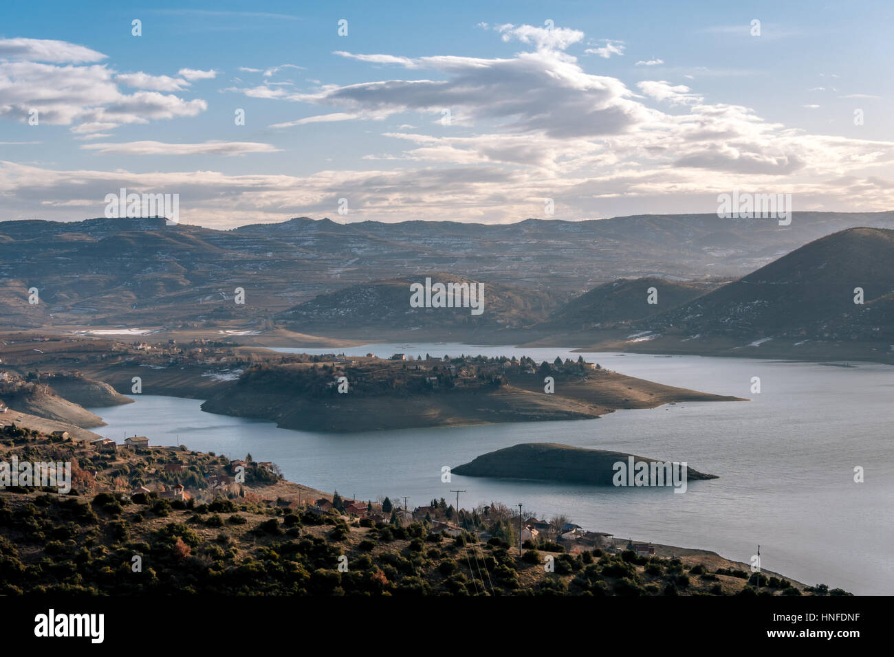 Tikves lake with the beautiful islands and blue sky Stock Photo - Alamy