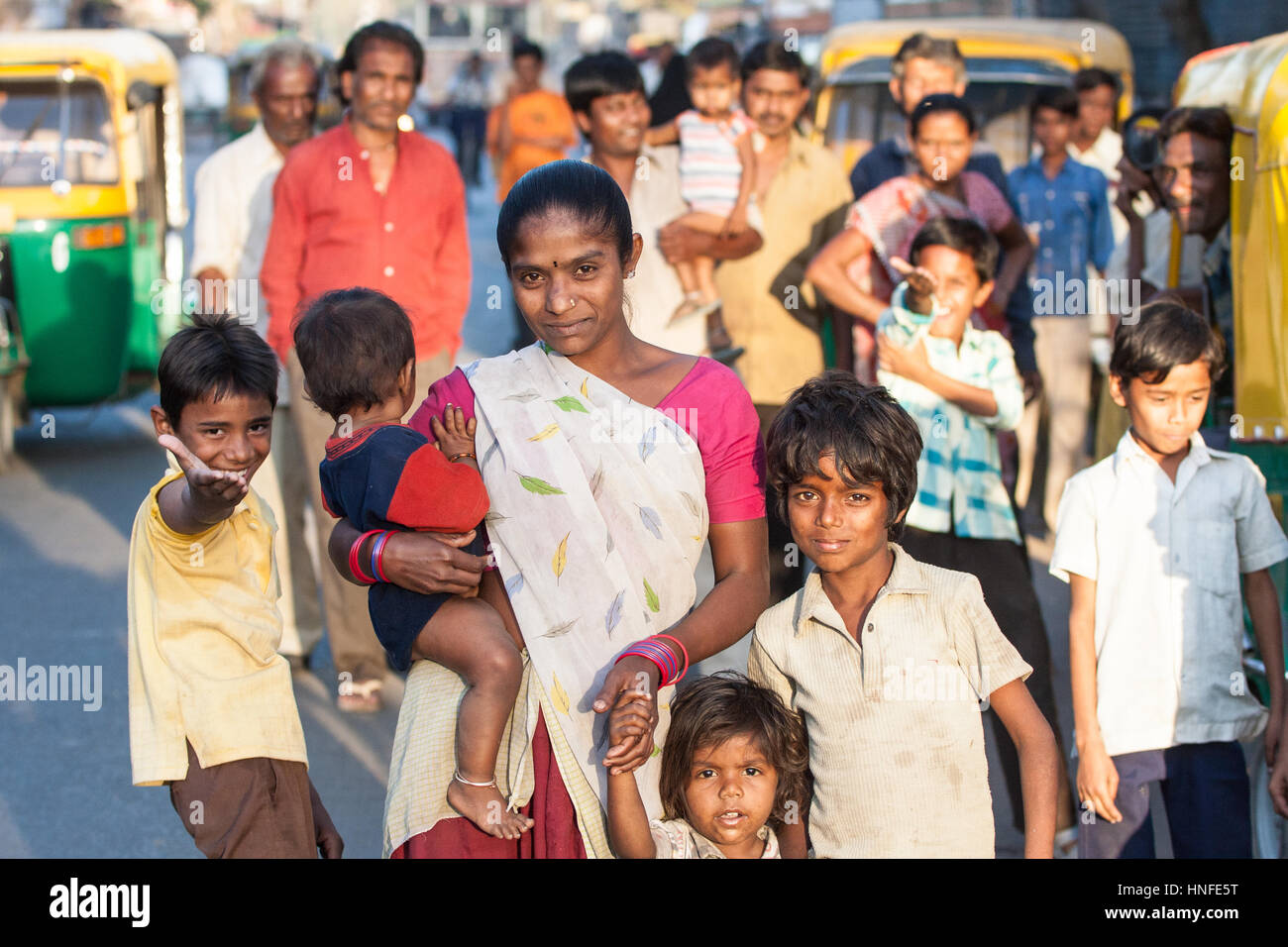 Mother and children.Street scene.Ahmedabad City,Gujurat State,India ...