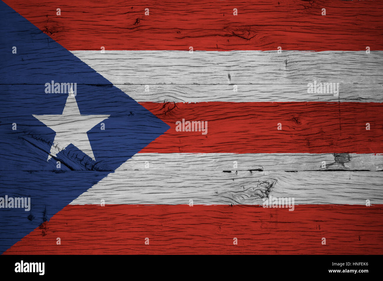 Puerto Rico national flag painted on old oak wood. Painting is colorful ...
