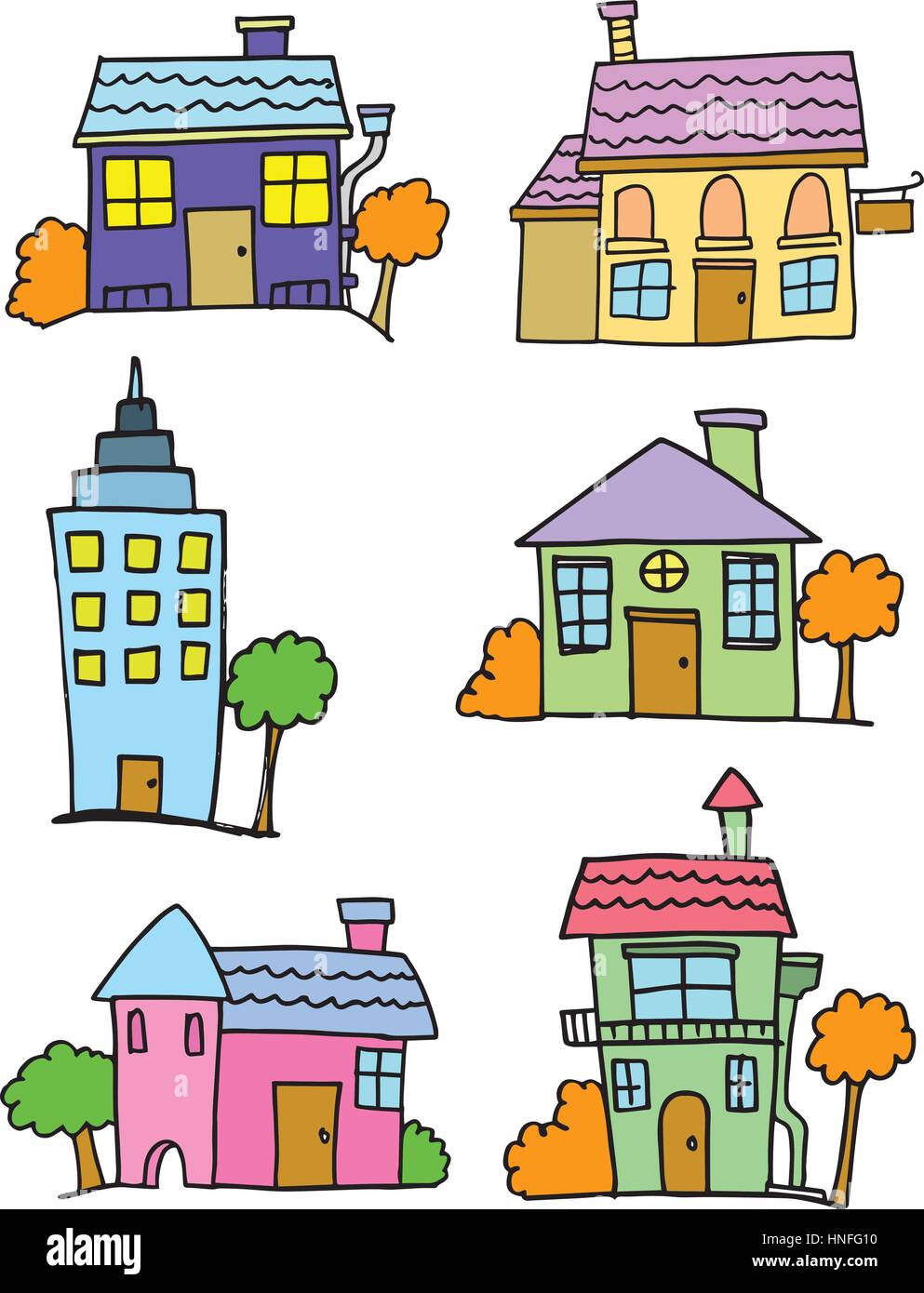 Cartoon of house set colorful vector illustration Stock Vector Image ...