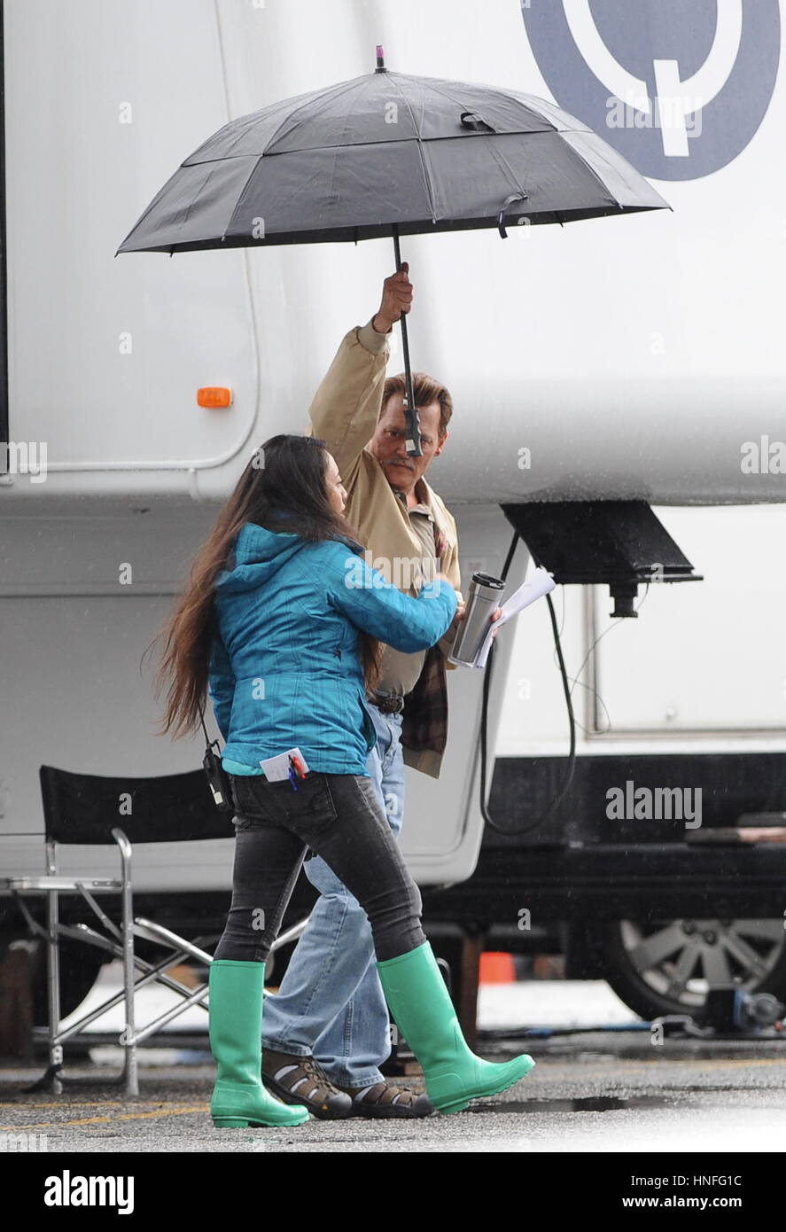 Johnny Depp on set filming 'LAbyrinth' in the rain Featuring: Johnny ...