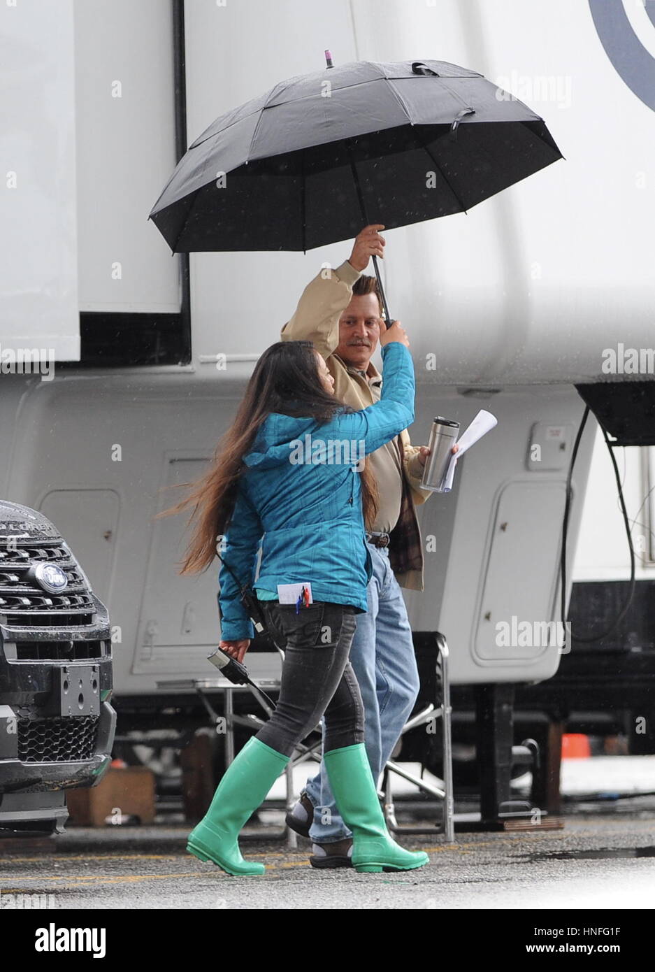 Johnny Depp on set filming 'LAbyrinth' in the rain Featuring: Johnny ...