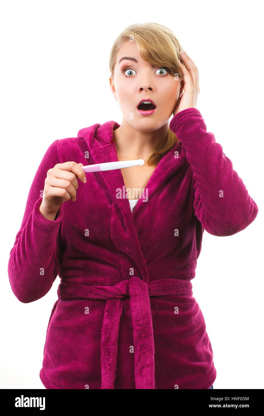 Unhappy Worried Shocked Woman Grabs His Head And Holding Pregnancy Test