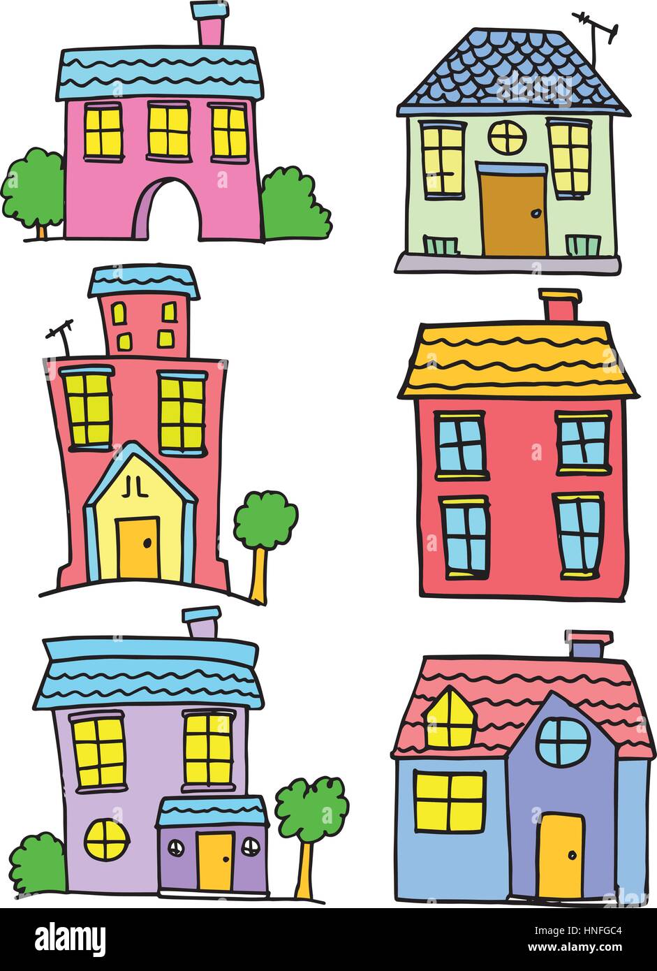 Doodle of house set colorful design vector collection Stock Vector ...