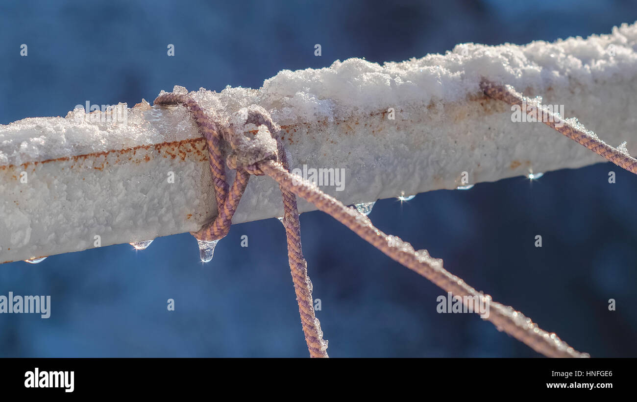The clotheslines covered with ice and snow Stock Photo - Alamy