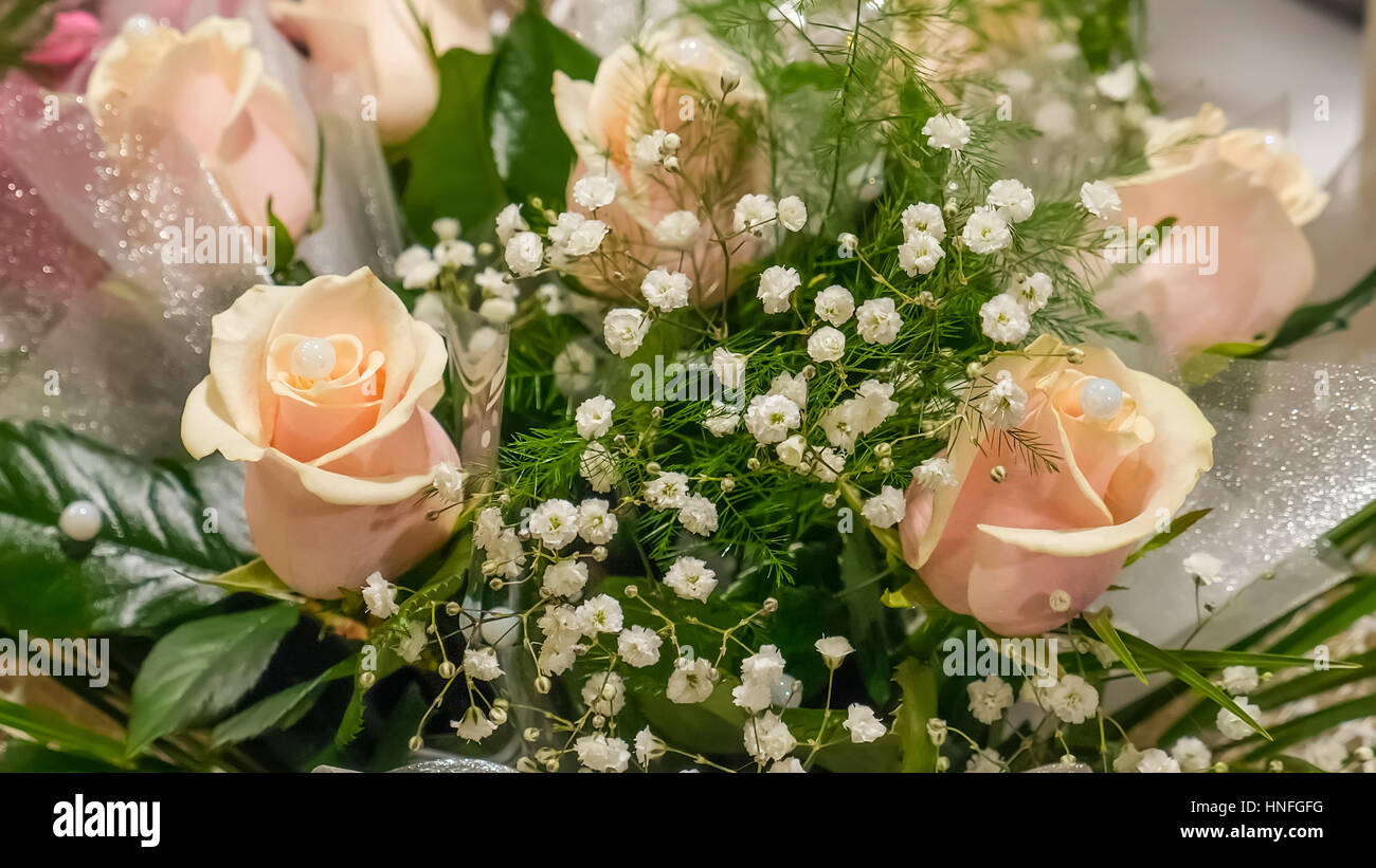 The beautiful bouquet of fresh beige roses Stock Photo - Alamy