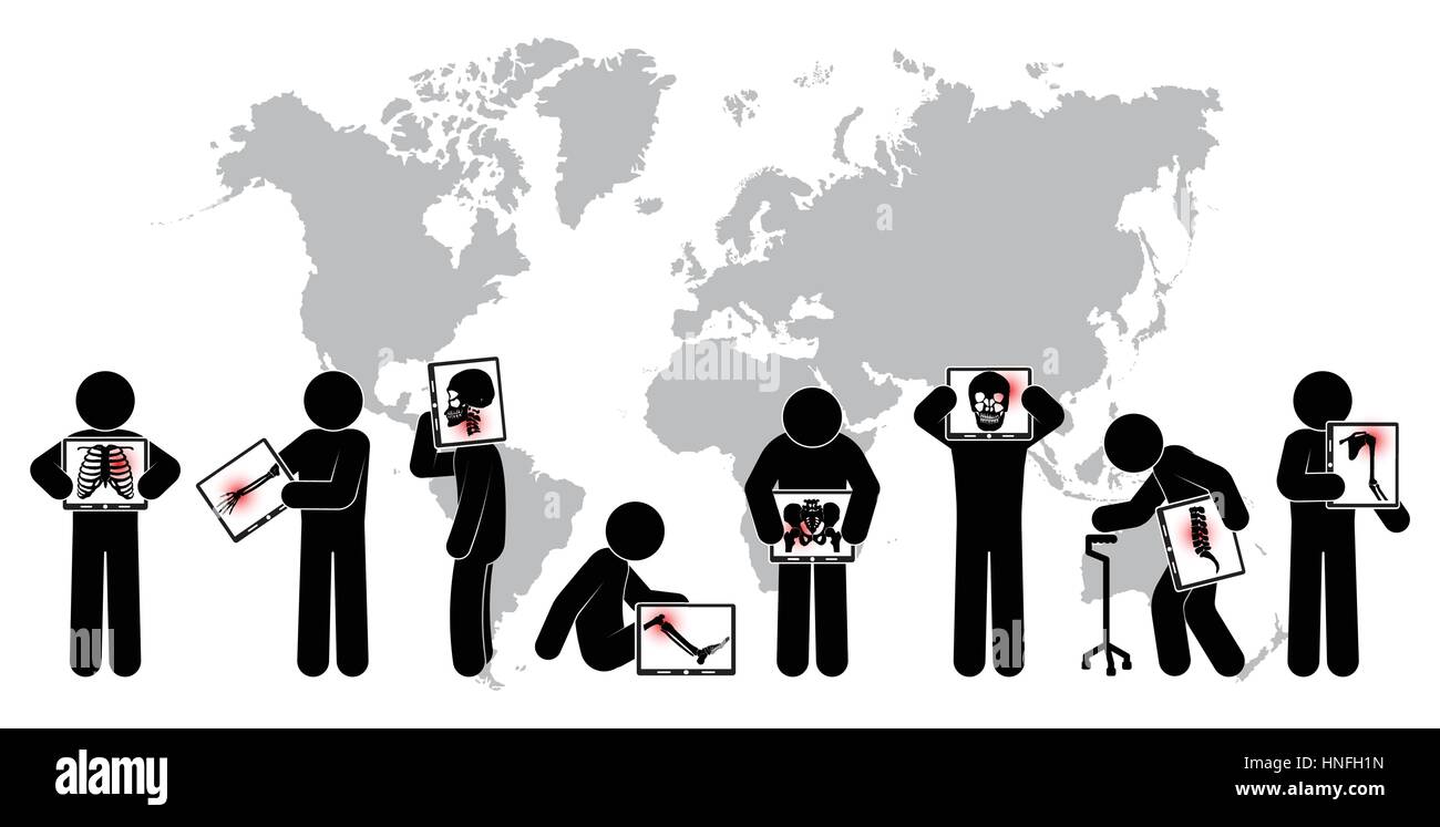 Stick man hold monitor screen :show skeleton,world map ( Worldwide ...