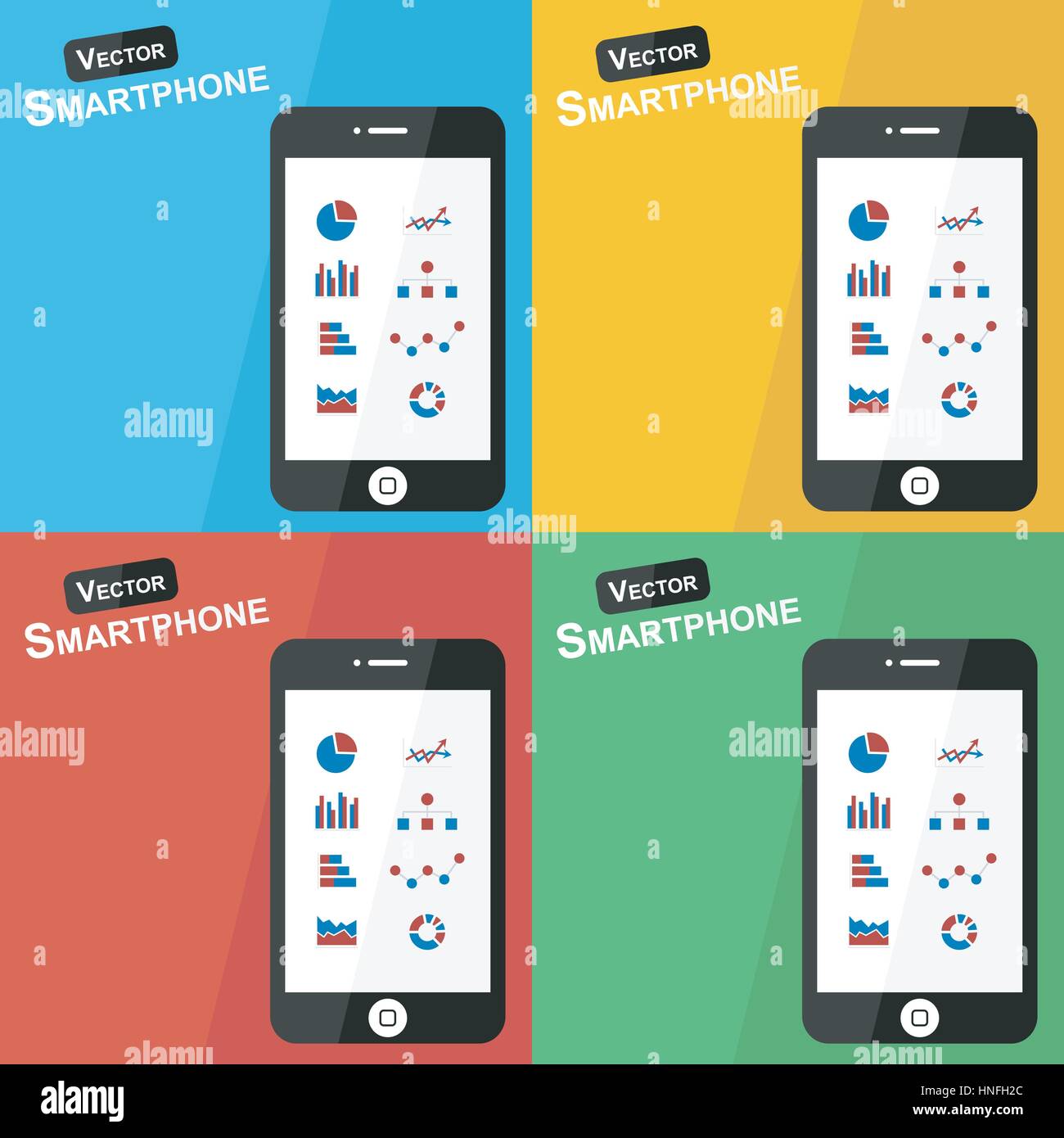 Smartphone with stat icon on different background ( Flat design ...